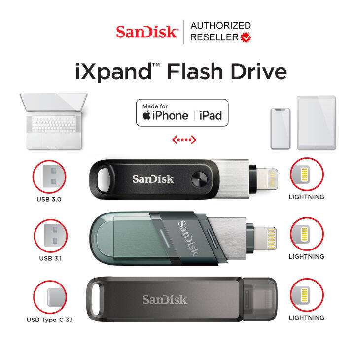 SanDisk iXpand Flash drive 64-256GB แฟลชไดร์ฟ สำหรับ iPhone iPad ไอโฟน ...