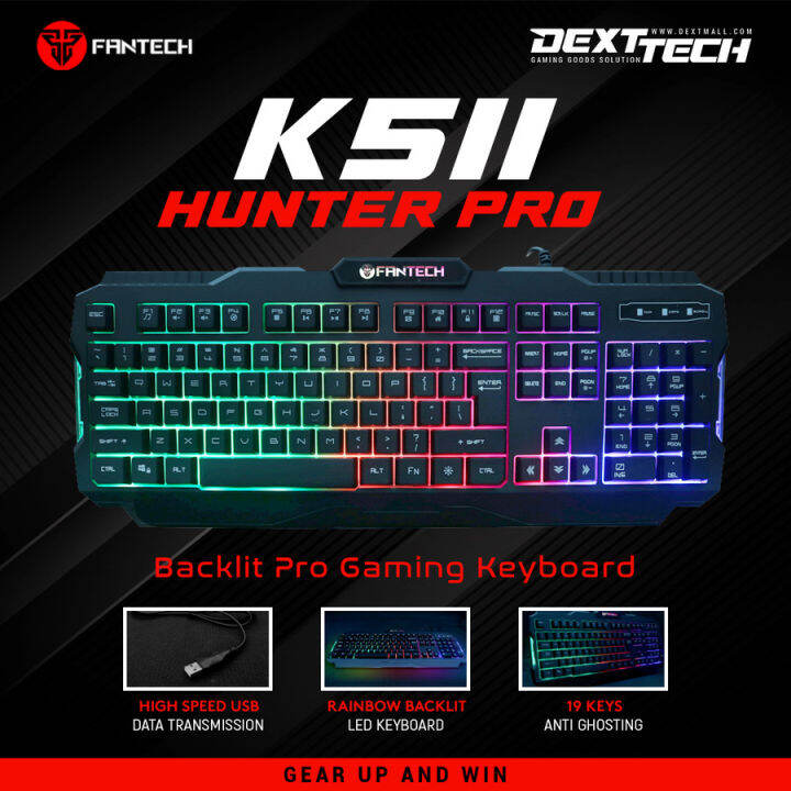 Fantech K511 HUNTER PRO Rainbow Backlit Membrane Gaming Keyboard | Lazada Indonesia