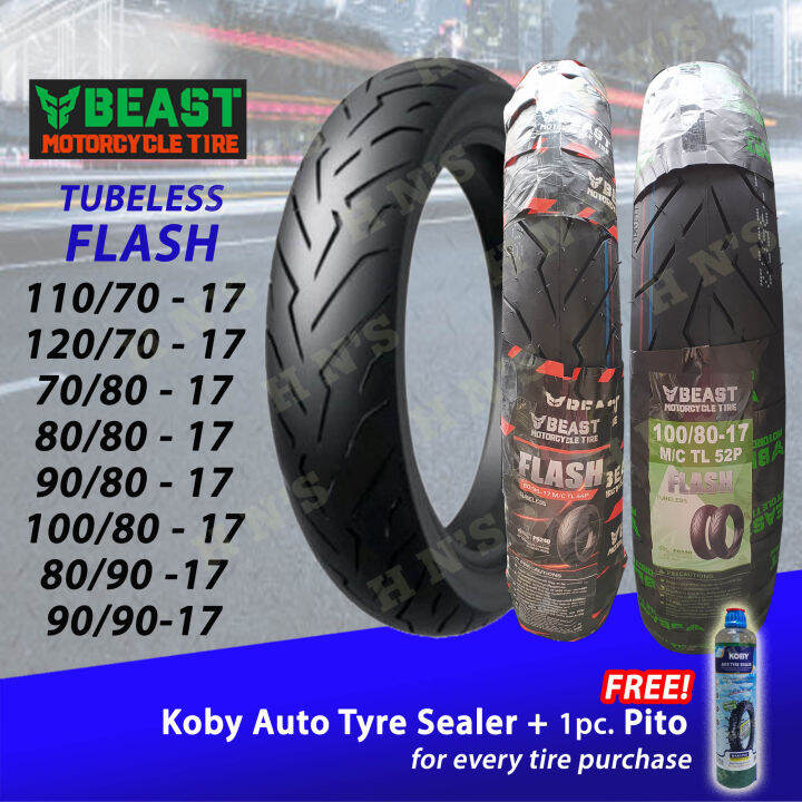 BEAST Flash (6240) Tubeless Motorcycle Tires Rim17 ( 70/80-17 , 80/80 ...