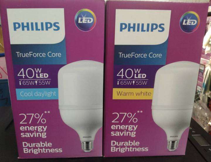ยกกล่อง PHILIPS หลอด 40W E27 LED ฟิลลิปป์ ทรูฟอร์ส TrueForce LED แสงขาว 6500K/ แสงส้ม 3000K ...