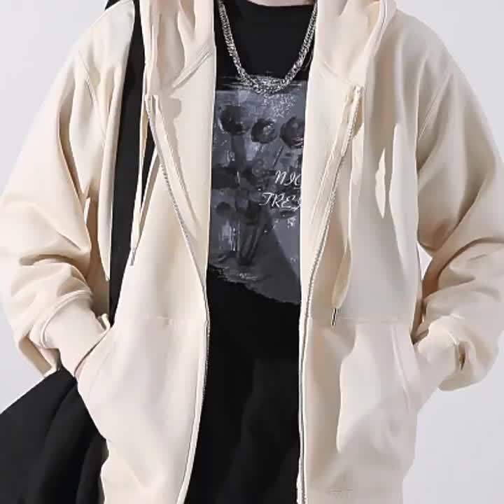 LVLV ผ้าฝ้ายแท้รุ่นหนา 330g เสื้อกันหนาวมีซิปเทอร์รี่ เสื้อคาร์ดิแกนมี ...