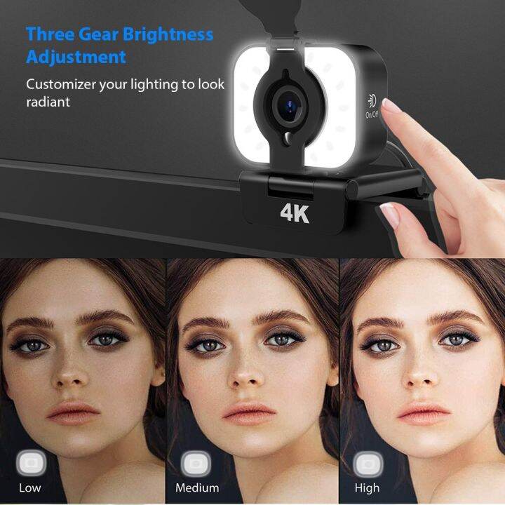 4K Webcam with ring light webcam 4k PC Camara for Compuer Full HD 1080p ...