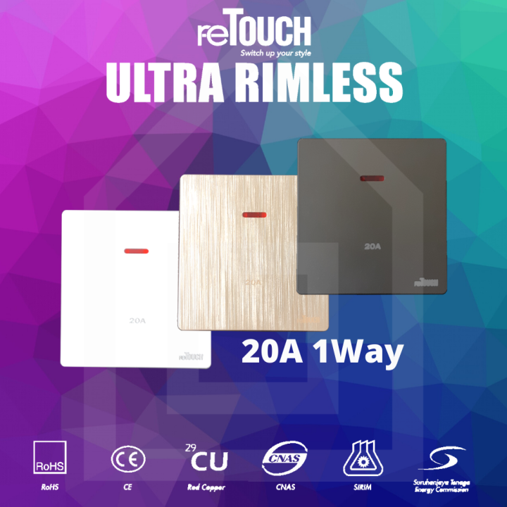 reTouch Ultra Rimless 20Amp 2Way Double Pole Switch come with Neon ...