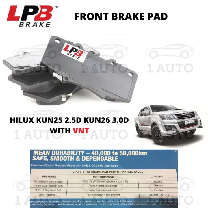 LPB E-PRO SEMI METALLIC FRONT BRAKE PAD TOYOTA HILUX VIGO KUN25 2.5 ...