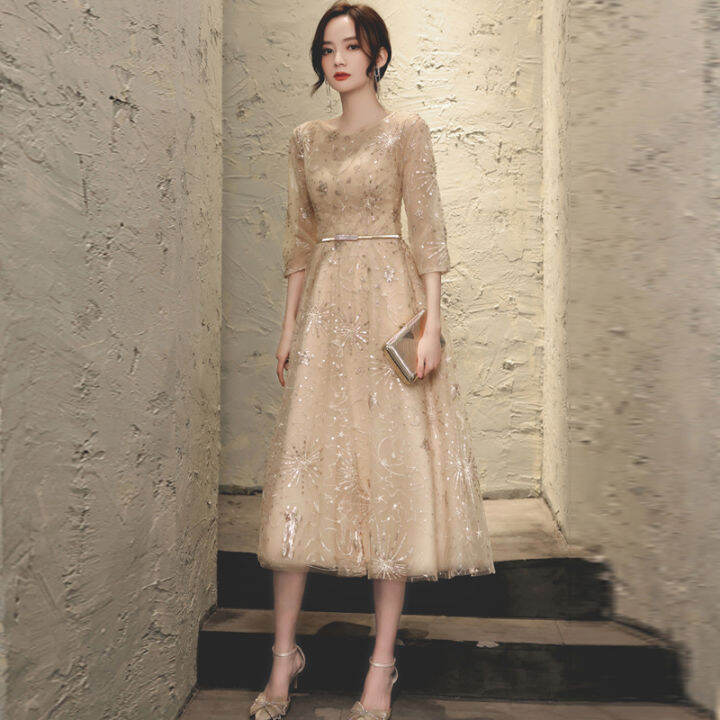 Hong Hu Formal Evening Dress For Women 2022 New Korean Sequin Pure ...
