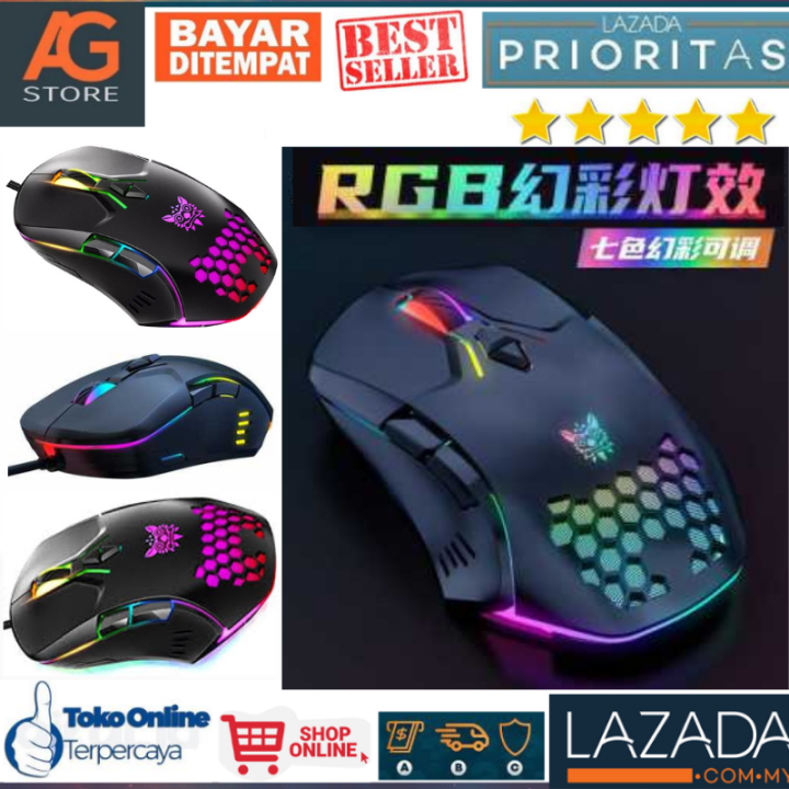 (DIJAMIN ORI) Mouse Gaming Wired RGB 6400 DPI Sensor With 7 Key / mouse ...