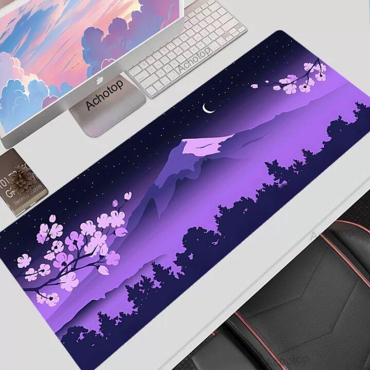 Purple Cherry Blossom Desk Mat Gamer Mousepads Mouse Pad Office Desk ...