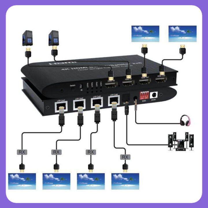 4K 30Hz 100M 2x6 HDMI Extender Switch Splitter 2 in 6 out HDMI Switch ...