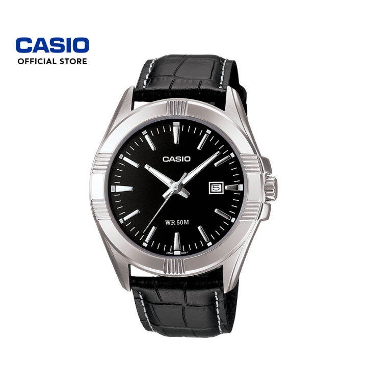 Casio (MTP-1308L-1AVDF) Black Leather Strap 50 Meter Date Display Watch ...