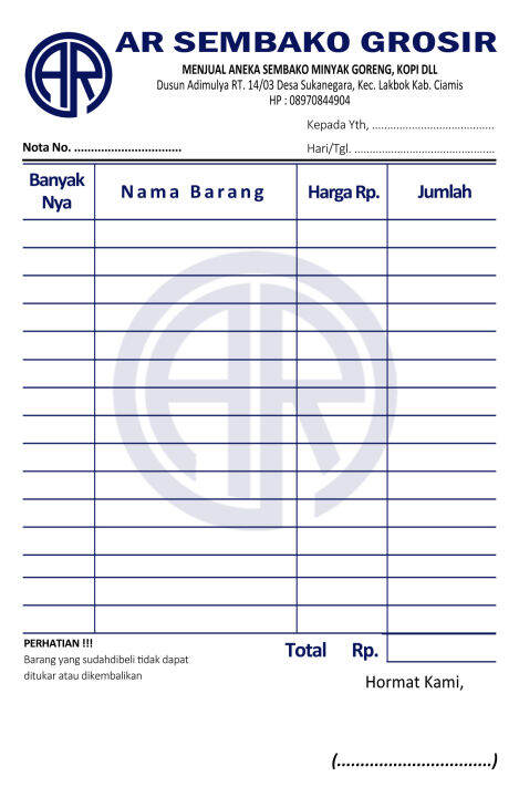 Cetak Nota Custom 1/4 Folio | Nota Toko Sembako| Nota Keren | Nota Unik ...