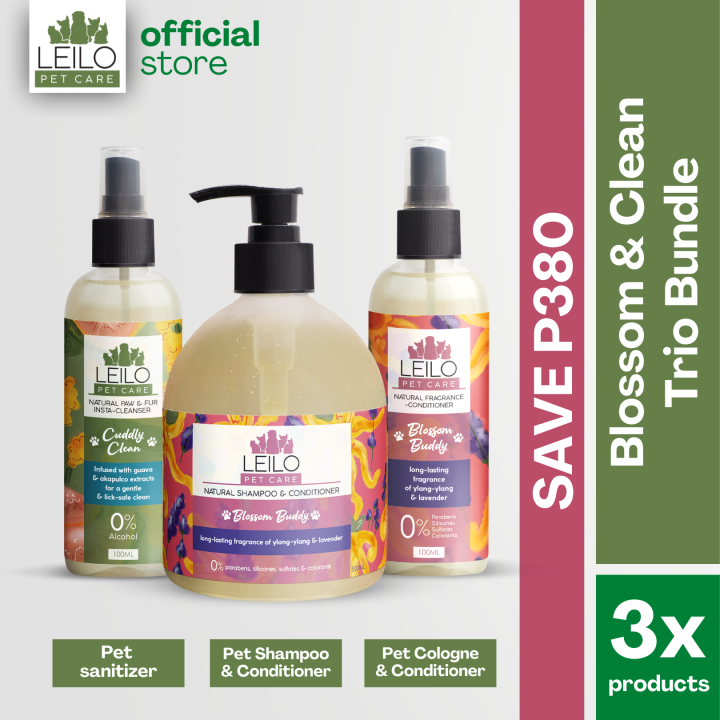 Leilo Natural Pet Shampoo 500ml+Cologne 100ml+Sanitizer 100ml, Gentle Clean & Long-lasting ...