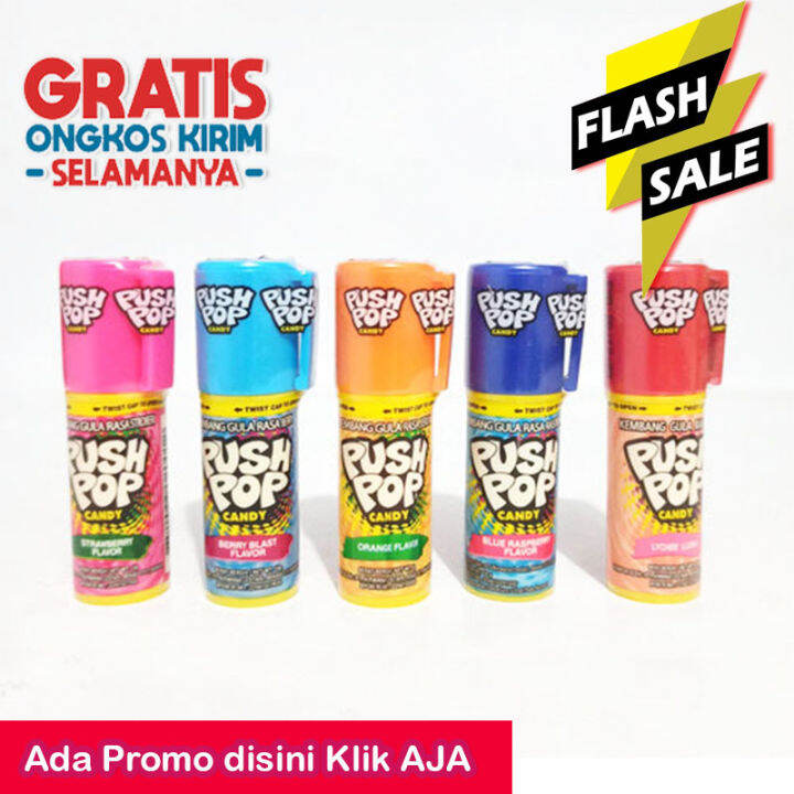 PERMEN STIK PUSH POP CANDY 14GR blueberry strawberry lyche orange ...