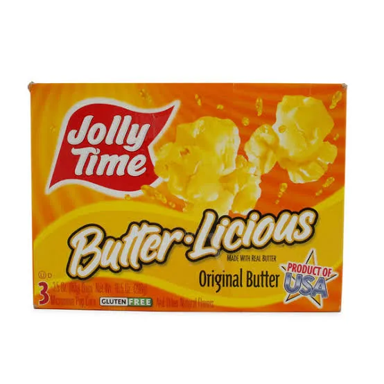 Jolly Time Butterlicious Microwave Popcorn USA product Gluten free 298g ...