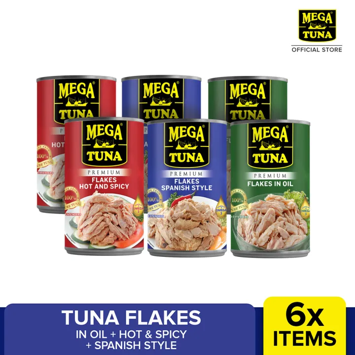 Mega Tuna Flakes in Oil, Hot and Spicy, Spanish Style 155g Pack of 6 | Lazada PH