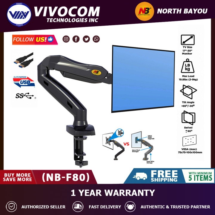 NB North Bayou F80 Monitor Desk Mount Stand Full Motion for 17''-30 ...