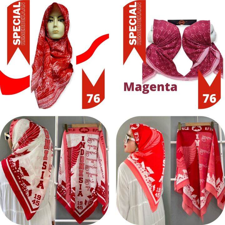 HIJAB MOTIF KEMERDEKAAN INDOENSIA/ jilbab motif merah | Lazada Indonesia
