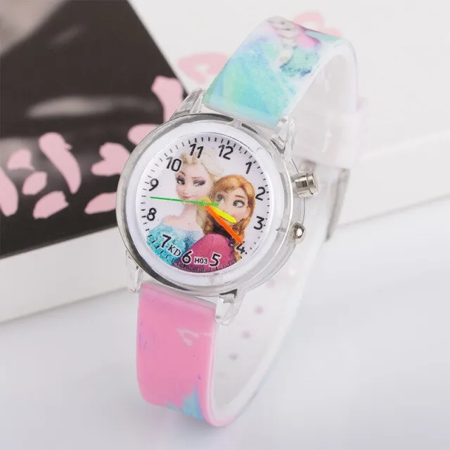 Frozen Princess Elsa Children Cartoon Watches Spiderman Colorful Led ...