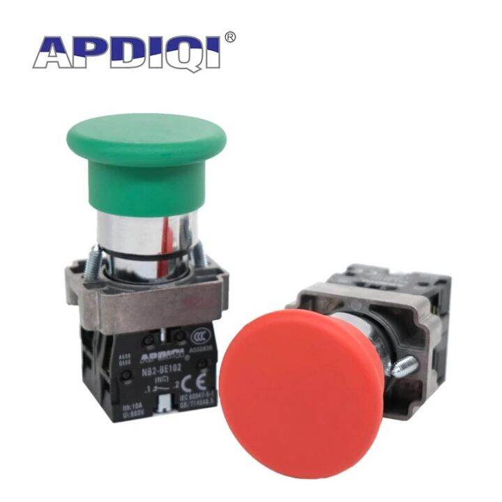 APDIQI 1Pcs XB2 BC42 BC31 40mm Self Reset 40MM Metal Mushroom Head Power Push Button Switch 22MM ...