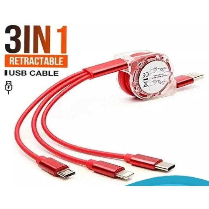 COD 3 in 1 Multi Charger Cables Fast charge For Iphone Micro USB Type-C ...