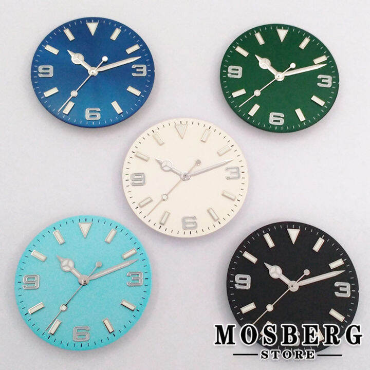 28.5mm Sterile Black Watch Dial With Hands Cyan Luminous For NH35 NH36 ...