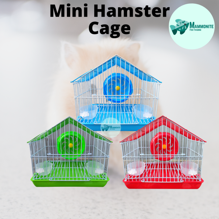 Colorful Collapsible Small Hamster Cage TRIANGLE ROOF With Feeding Cups ...