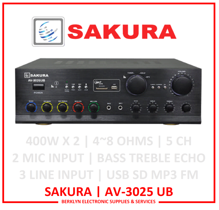 SAKURA AV-3025 UB / 5CH KARAOKE AMPLIFIER / USB SD MP3 BLUETOOTH FM / 400W X 2 / AV3025UB ...