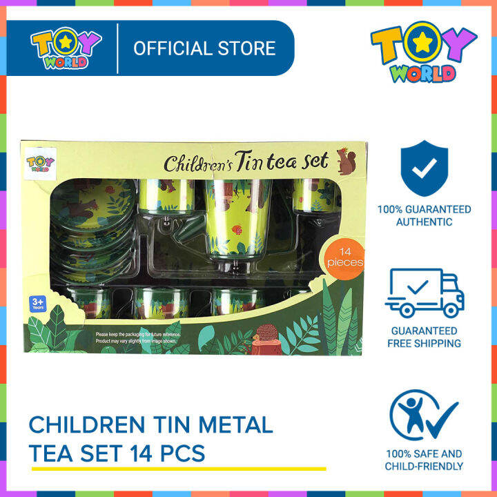 Toy World Metal Kitchen Play Set - 14 Pcs Green Tin Metal Tea Set for ...