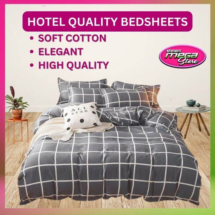 EFENEM Mega Store l 4 in 1 Bedsheet Set Beautiful Gray Matrix Design ...