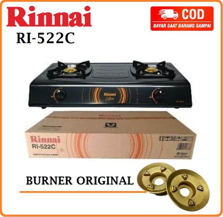 Kompor Gas Rinnai RI-522C Kompor Gas 2 Tungku Burner Original Hitam Api ...