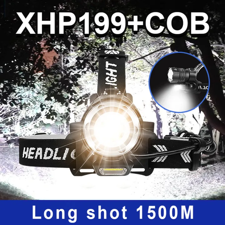 ซูเปอร์ XHP199 LED ที่มีประสิทธิภาพไฟหน้าหัวไฟฉายแบบชาร์จไฟโคมไฟหัว ...