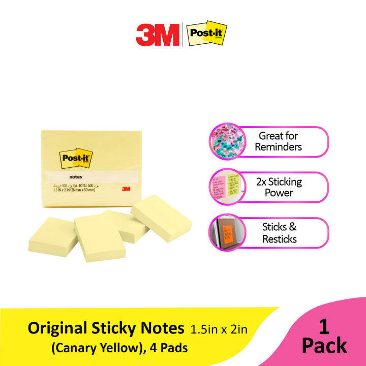 3M Post-it Notes Yellow (Buy 3, Get 1 Free) 2x1.5in [MP653] | Lazada PH