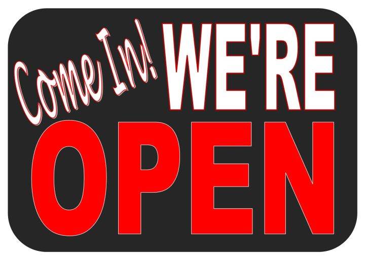 COME IN WERE OPEN+SORRY WERE CLOSED BACK TO BACK SIGNAGE LAMINATED ...