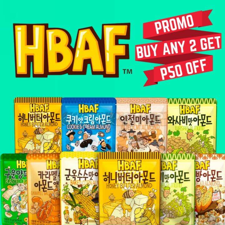 Korea HBAF Flavored Almond Snacks Honey Tteokbokki Cookies Cream Injeolmi Carrot Cake Tom's Farm ...