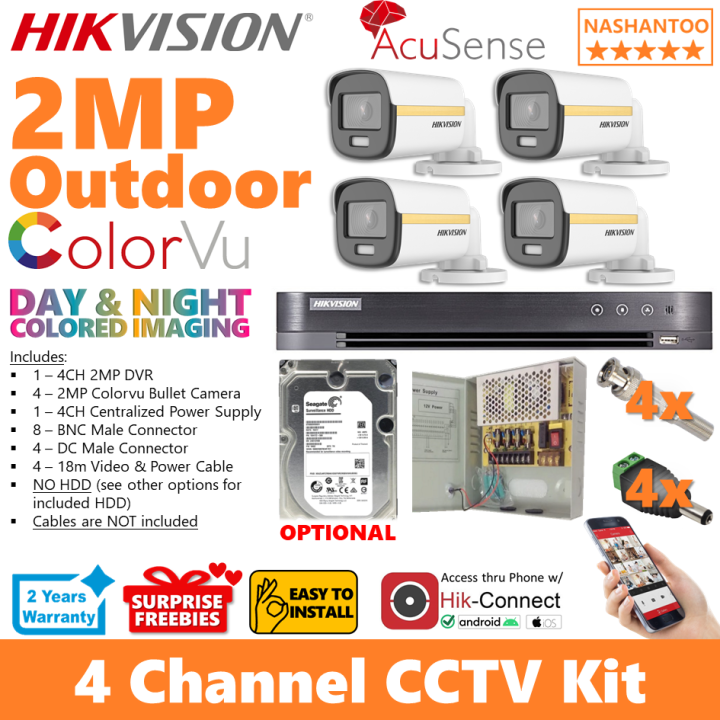 HIKVISION 4CH 2MP 4Cameras ColorVu Outdoor Bullet 4CH DIY CCTV Package ...