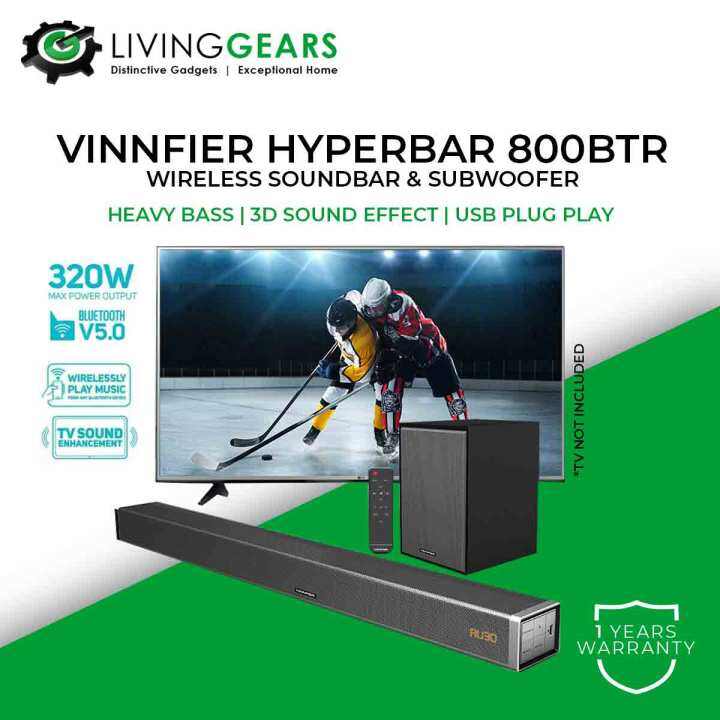 Vinnfier Hyperbar 800BTR Bluetooth SoundBar With Subwoofer Wireless AUX ...