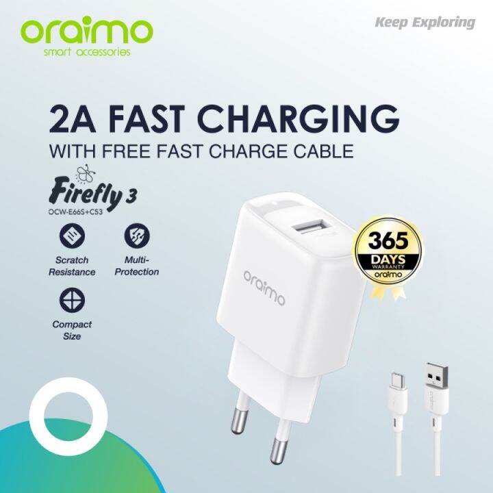 Oraimo Firefly 3 Wall Charger Type C 5V 2A Fast Charge OCW E66S C53 | Lazada Indonesia