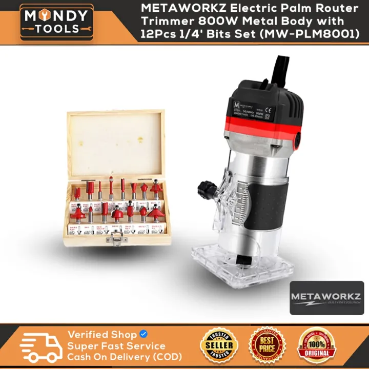METAWORKZ Electric Palm Router Trimmer 800W Metal Body with 12Pcs 1/4 ...
