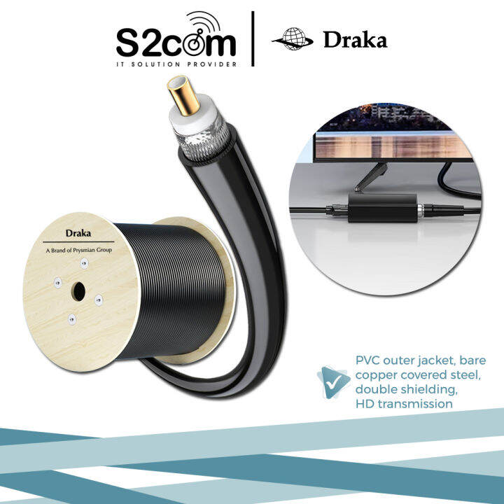 Draka RG6/U CCS 90% Aluminium Braid 75ohm 305m/Drum PVC Coaxial Cable 305M | Lazada