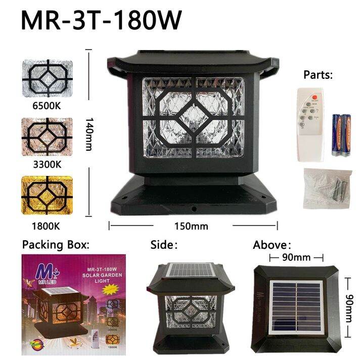 โคมหัวเสารูปบ้านญี่ปุ่น LED 180W แสง3สเต็ป โซล่าเซลล์ สีเดย์,สีคูล(MR ...