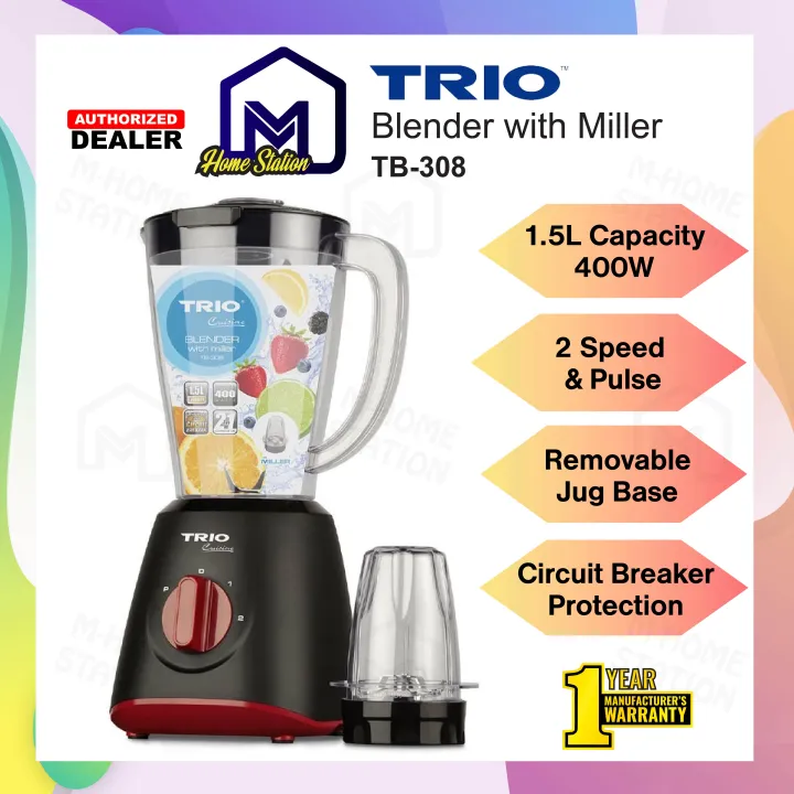 New!! Trio 1.5L 400W Blender With Dry Mill TB-308 / TB308 Pengisar Mesin Buah | Lazada
