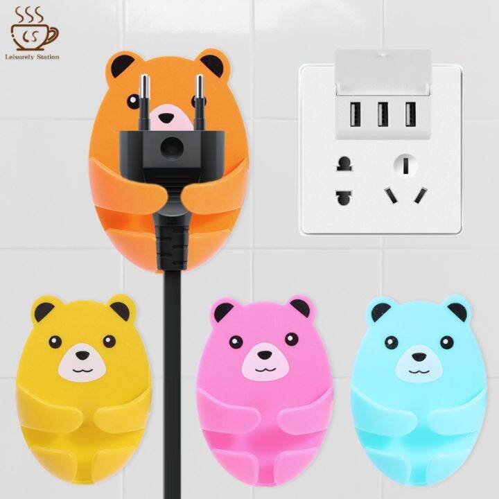1/4Pcs Wall Storage Hook Bear Plug Bracket Punch-free Power Plug Socket ...
