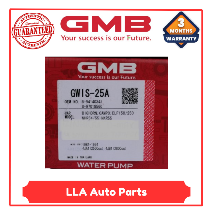 100% GENUINE GMB PRODUCTS - WATER PUMP - MADE IN THAILAND - IZUSU D-MAX 4JA1 - 3 MONTH WARRANTY ...