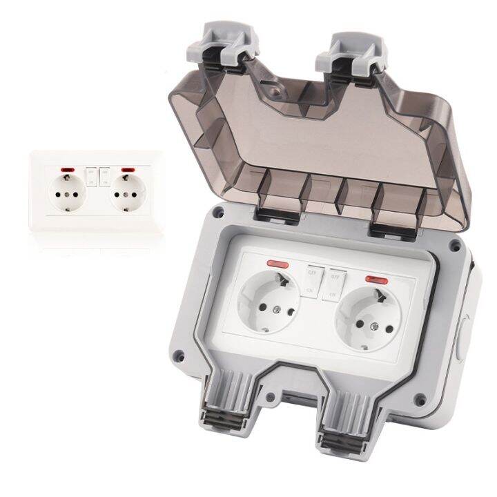 IP66 Double Socket EU Germany 16A Weatherproof Waterproof Outdoor Wall ...