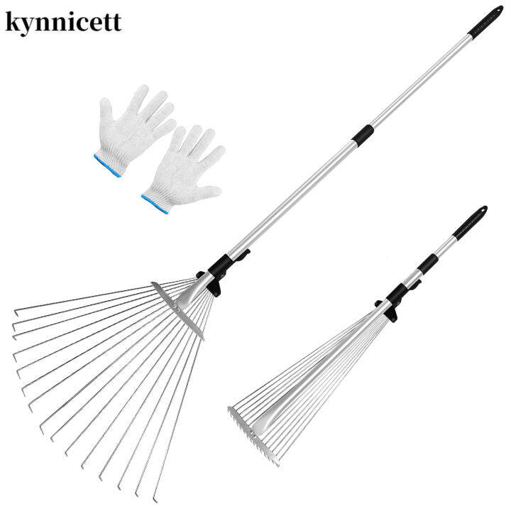 Adjustable Garden Leaf Rake - Silver and Black 204 Aluminum Telescopic ...