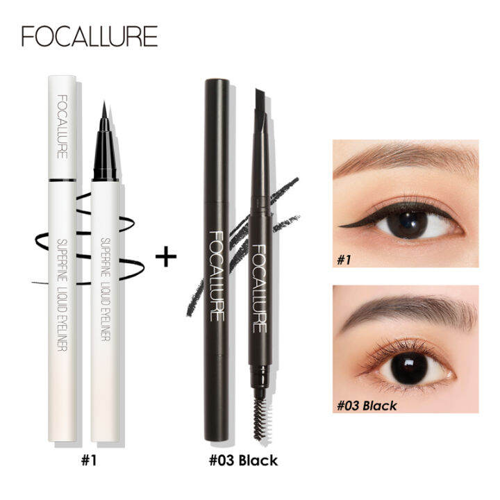 FOCALLURE 2pcs Eye Makeup Set Eyeliner& Eyebrow Pencil Waterproof ...