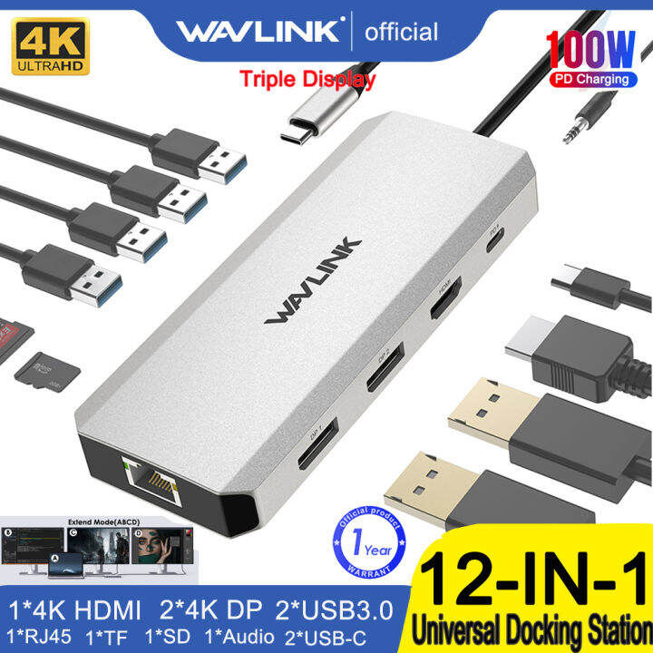 Wavlink 12-in-1 Ba hiển thị USB C HUB, phổ 4K HDMI MST USB-C trạm nối ...