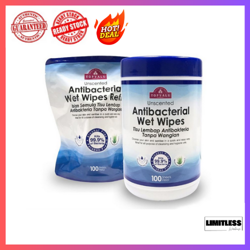 TOPVALU Unscented Antibacterial Wet Wipes Canister/Refill 100pcs /Fragrance(3x10s) | Lazada