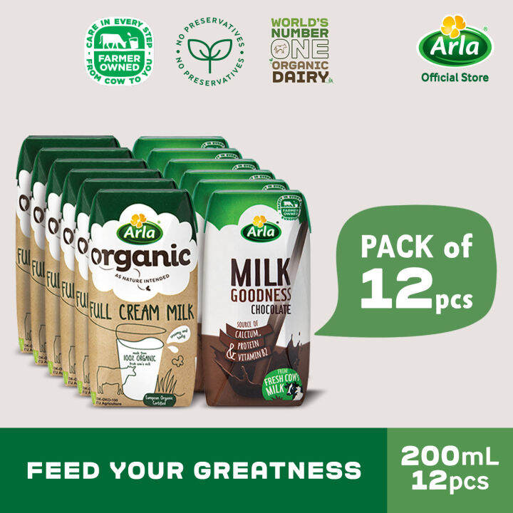 Arla Organic Full Cream and Chocolate Milk 200ml 12-Pack | Lazada PH