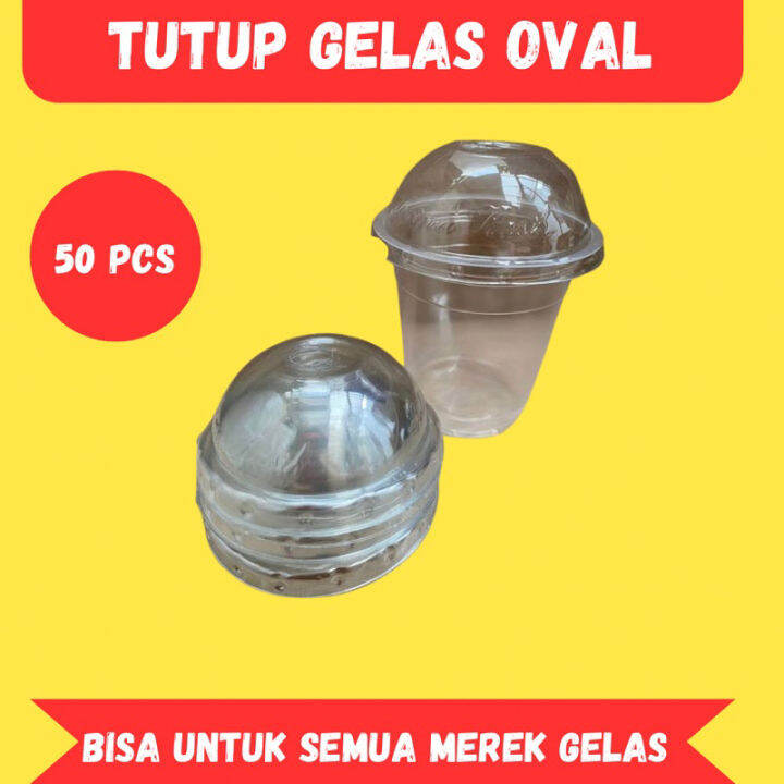 TUTUP GELAS PLASTIK MODEL OVAL CEMBUNG ISI 50 BENING | Lazada Indonesia