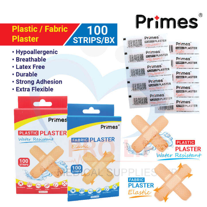 Primes Plastic(Water Resistant) / Fabric (Elastic) Plaster 100strips ...